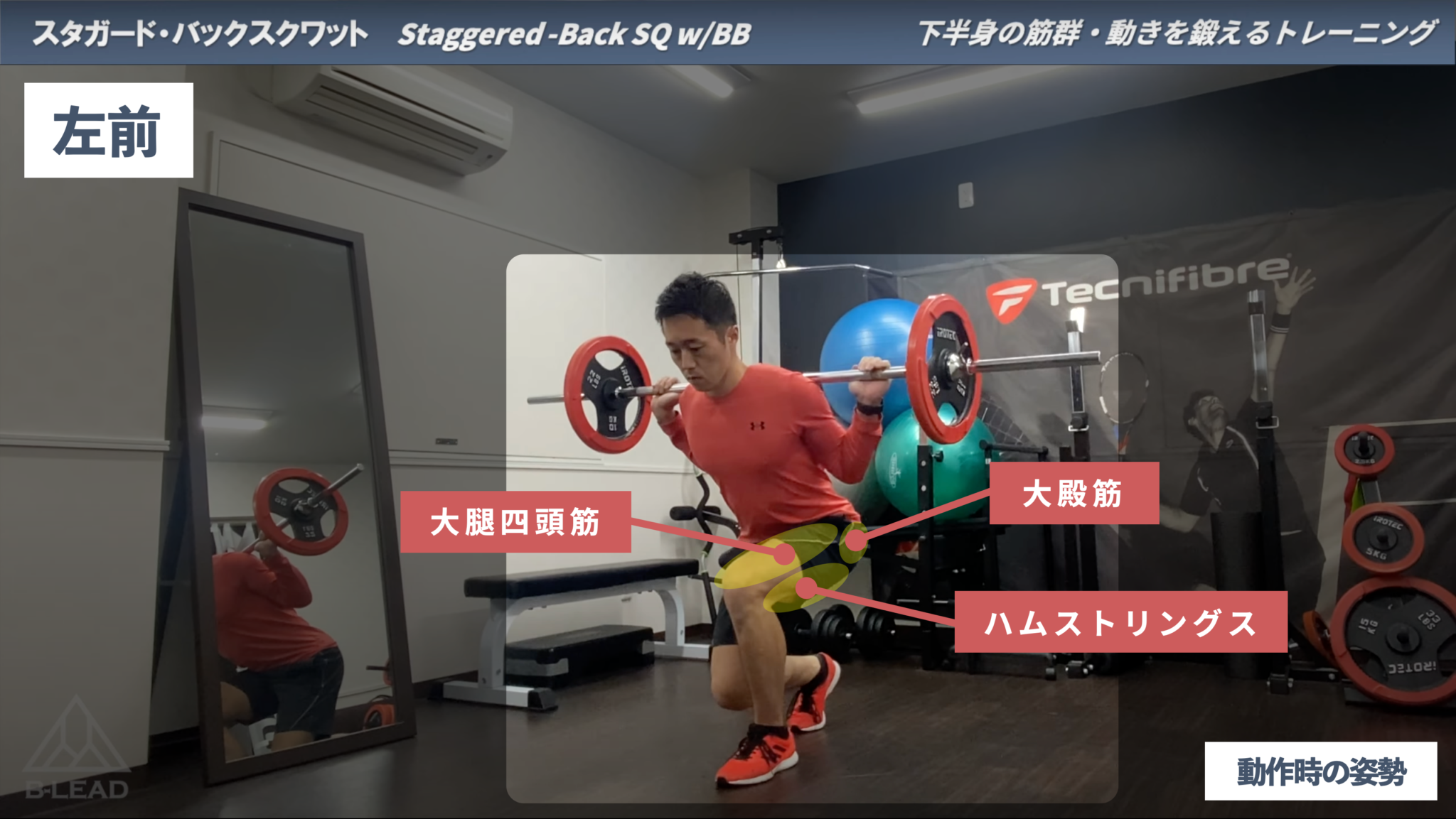 【TRAINING MOVIE】#045 スタガード・バックスクワット｜Staggered Back SQ w/BB【下半身】｜TORECON